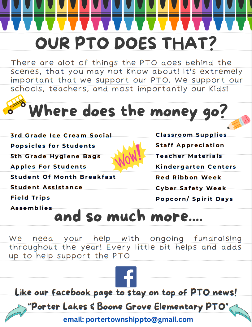 Our PTO – PLE and BGE – Porter Lakes Elementary